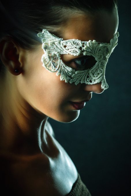 Portrait of young beautiful stylish woman in white lace mask - 54ka ...